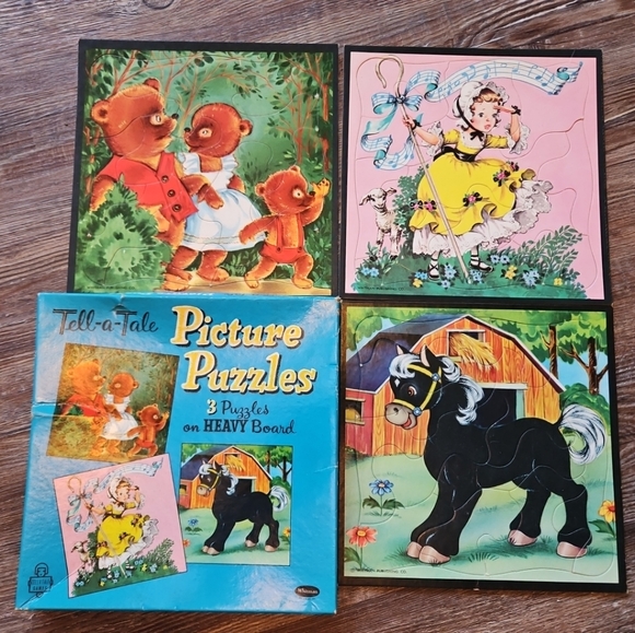 Toys | 3 Vintage 195s Tella Tale Picture Puzzles Animals Woriginal Box ...